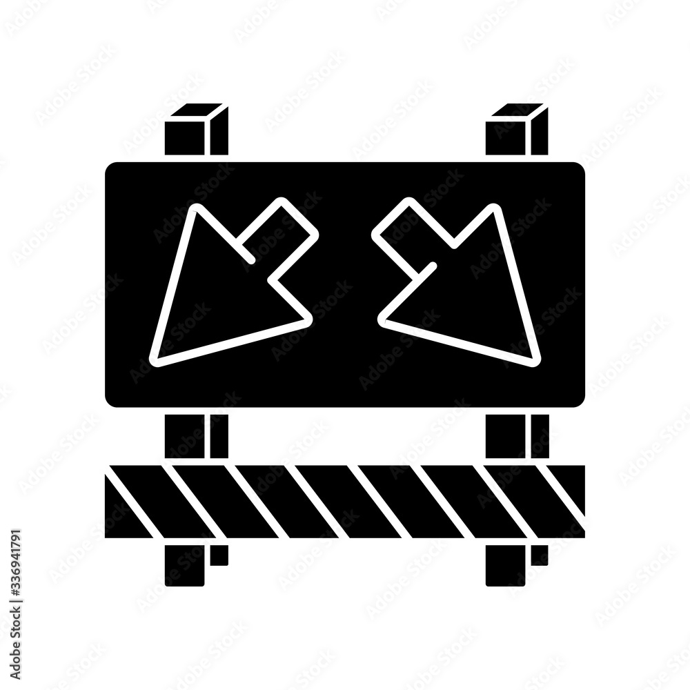 Detour black glyph icon. Road works ahead sign. Roadsign to change ...