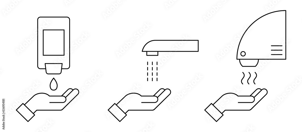 Hand washing procedure thin line icon. Automated touchless restroom ...