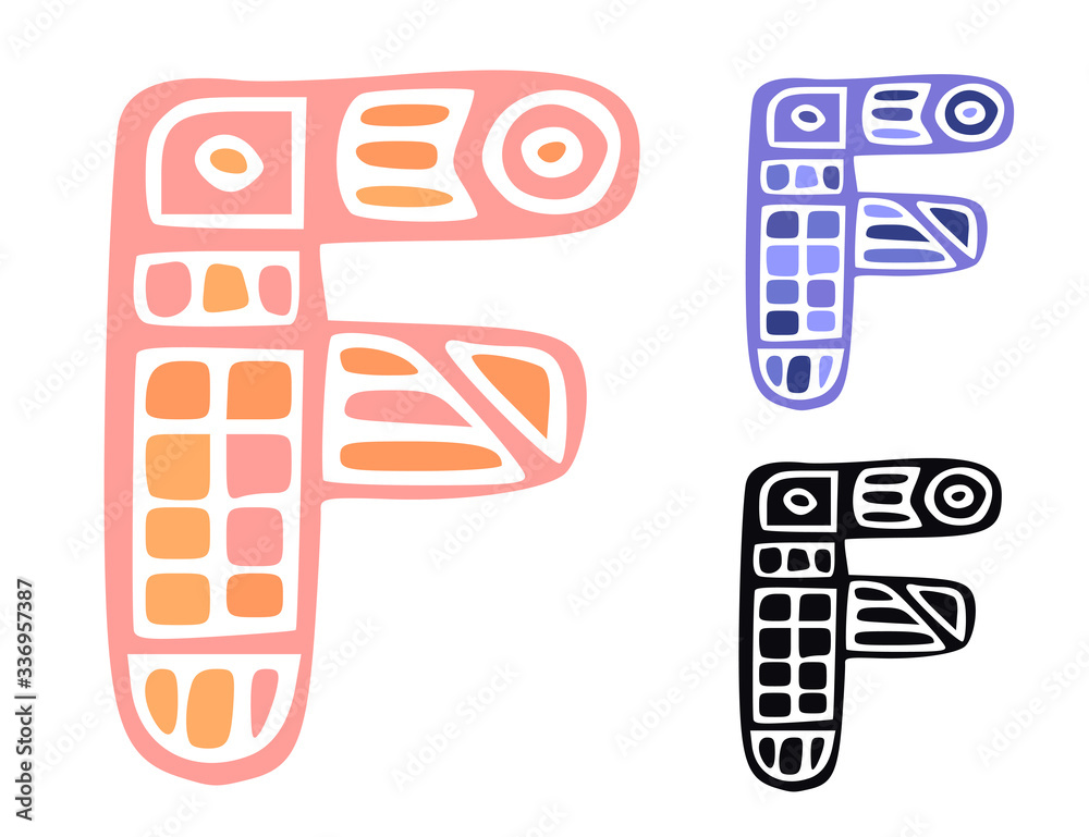 Alphabet letter F. Kids education poster or stickers. Childish logo in ...