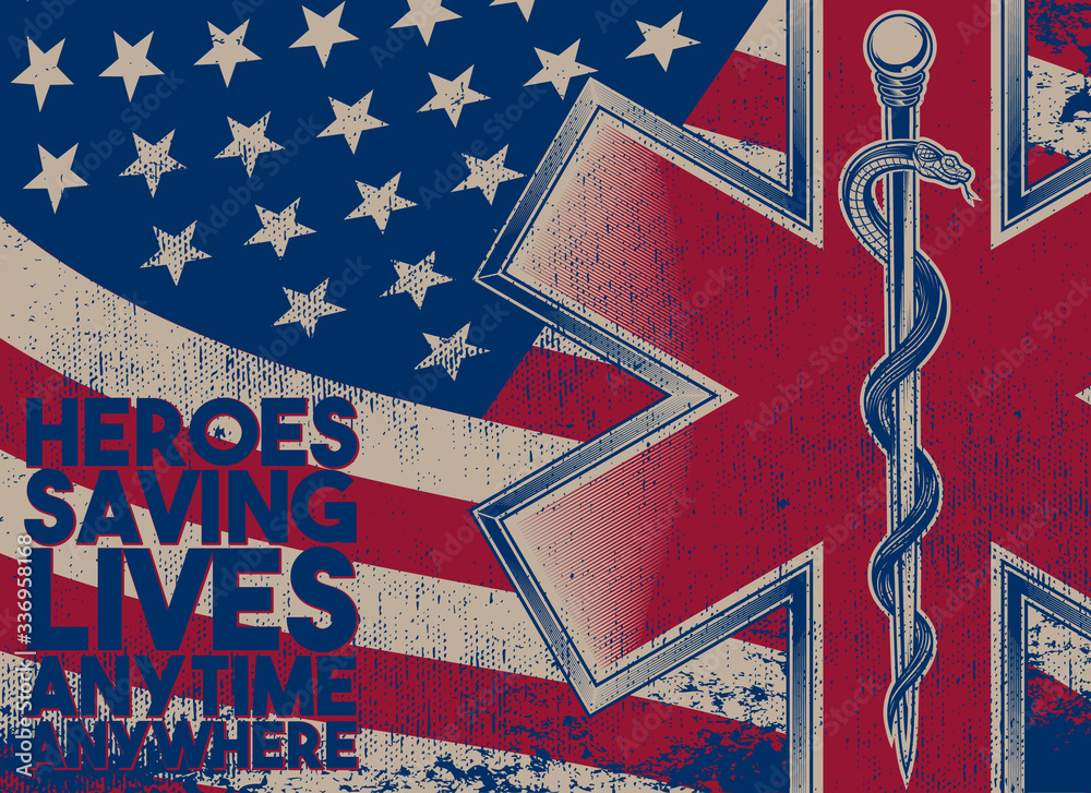 "Heroes saving lives anytime anywhere" poster. Vector illustration of ...