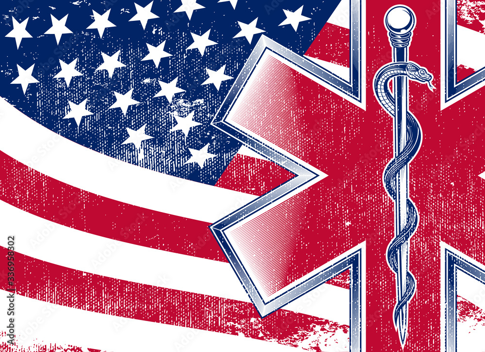 Medical symbol with American flag poster. Vector illustration of star ...