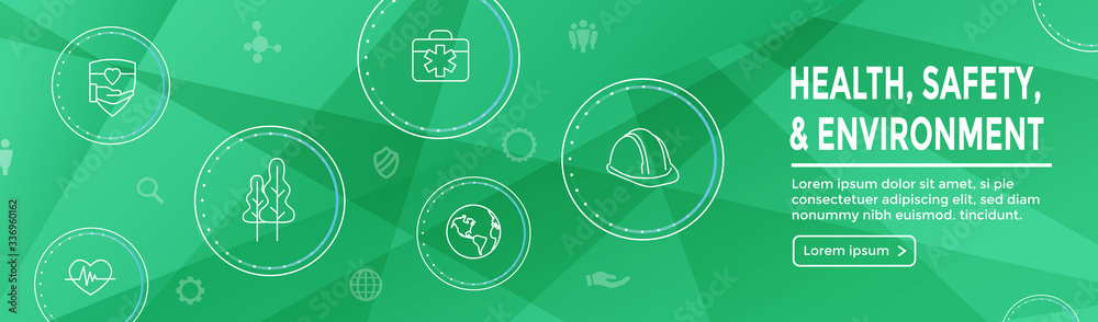 Health Safety and Environment Icon Set & Web Header Banner Stock Vector ...