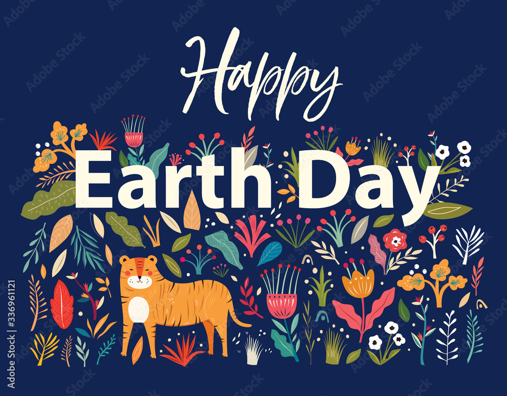 Happy Earth Day illustration. Big Vector colorful summer collection ...