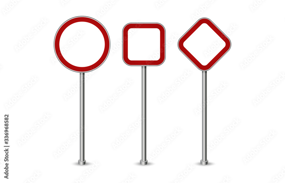 Realistic blank red street and road signs isolated vector. Set of ...