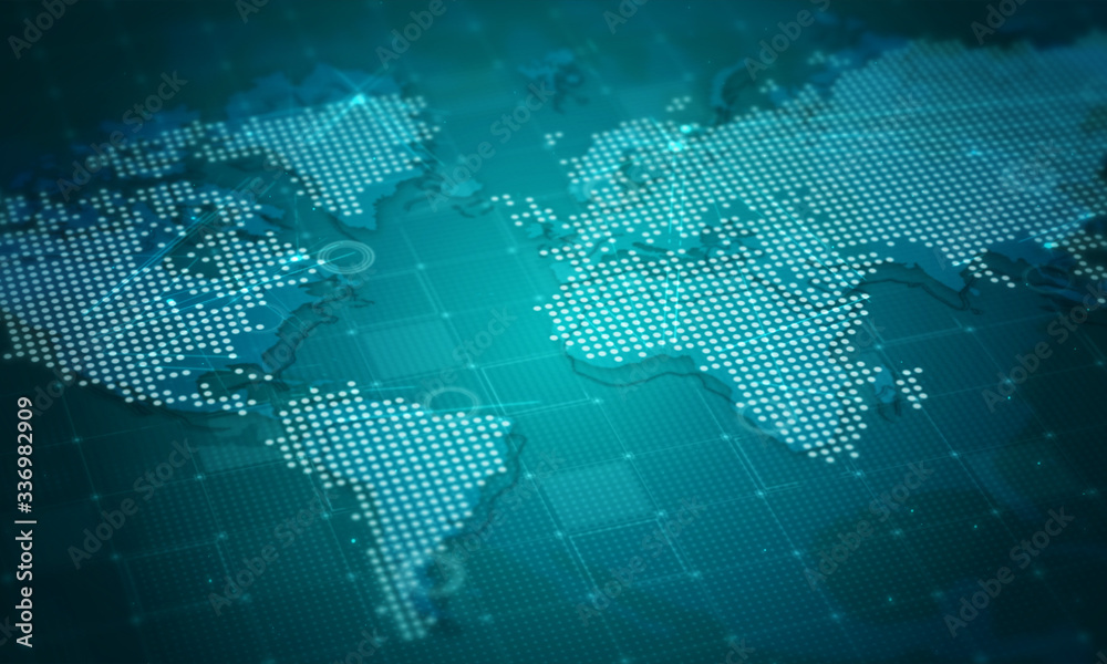 Digital Cyber Map with dots on a blue background. Stock Illustration ...