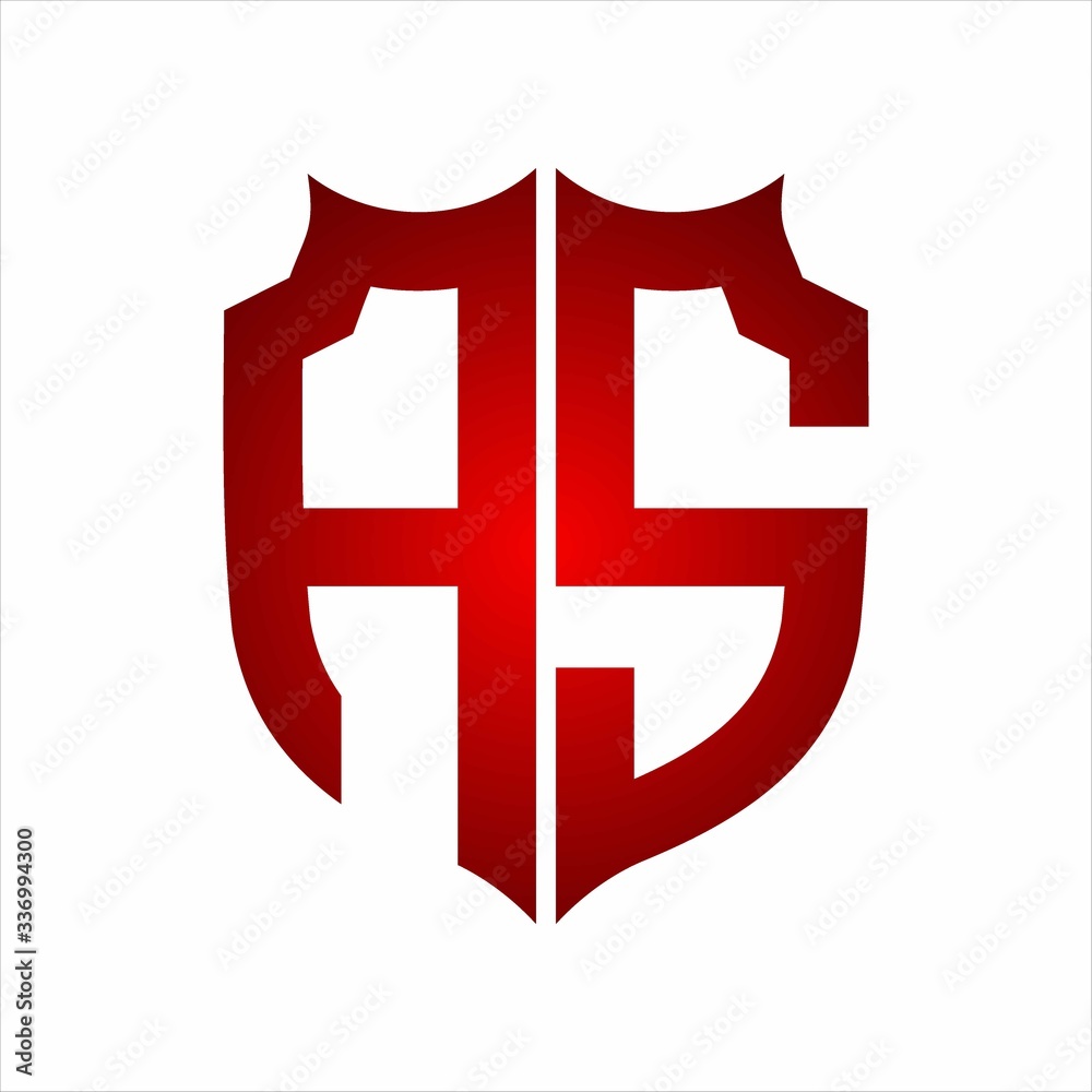 AS Logo Shield style Monogram design template with red colors on white ...