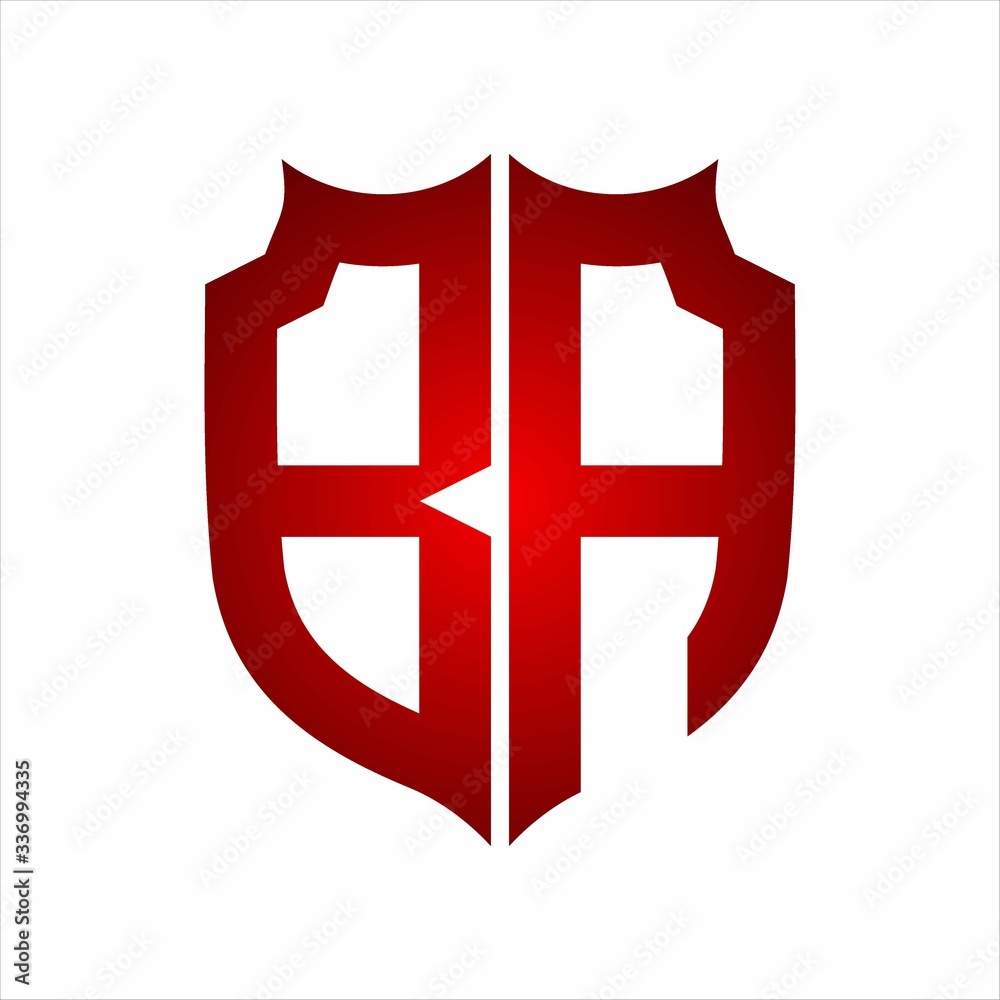 BA Logo Shield style Monogram design template with red colors on white ...