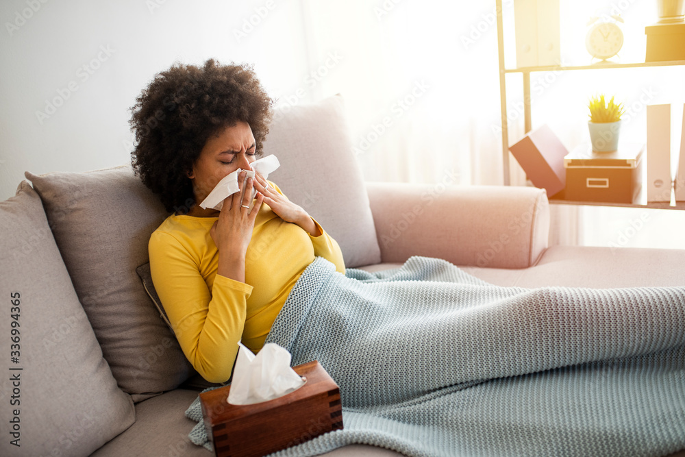 Cold And Flu. Portrait Of Ill Woman Caught Cold, Feeling Sick And ...