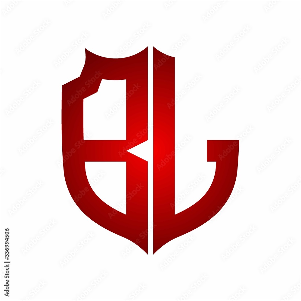 BL Logo Shield style Monogram design template with red colors on white ...