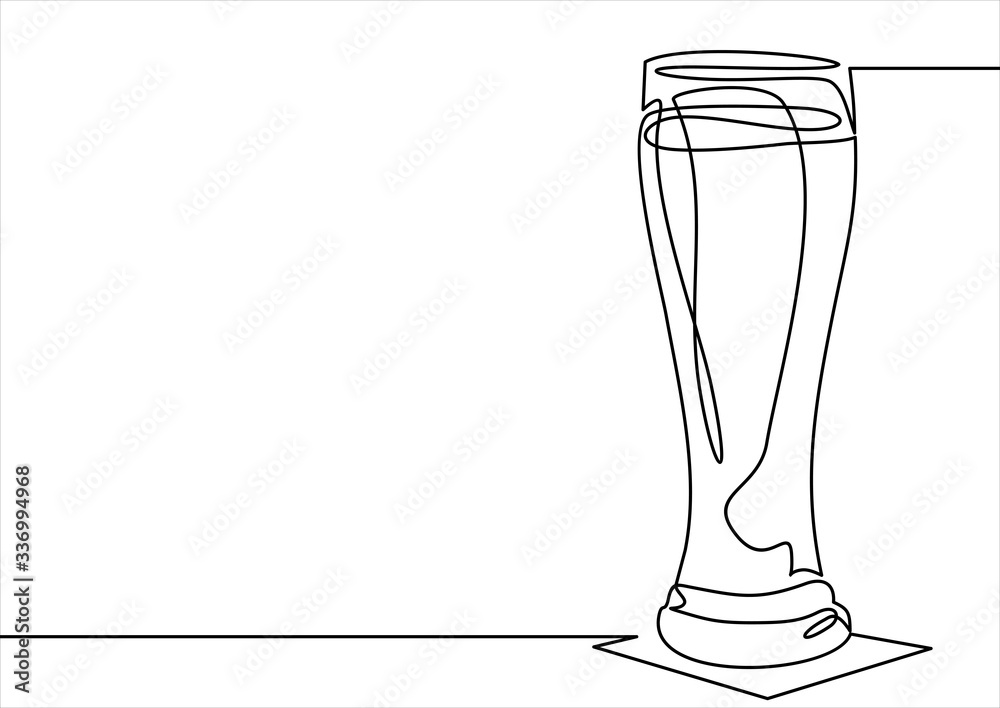 Continuous line art or One Line Drawing of beer glass Stock Vector ...