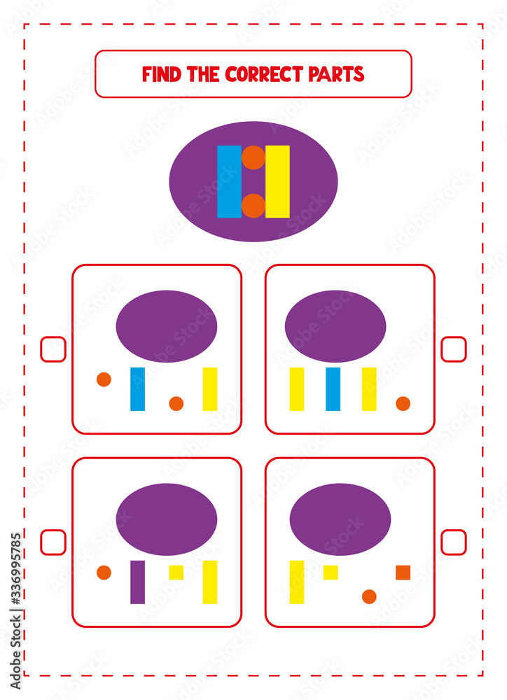 Find The Correct Parts Game. Educational exercises for kids. Worksheets ...