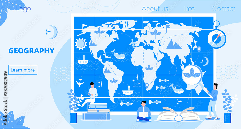 Atlas with metrics, compass, and oceans concept vector. Geographers ...