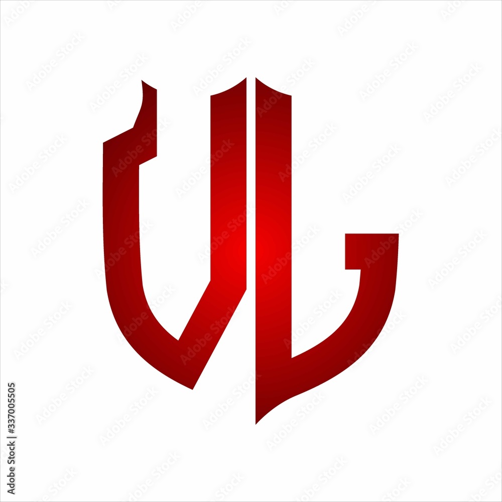 VL Logo Shield style Monogram design template with red colors on white ...