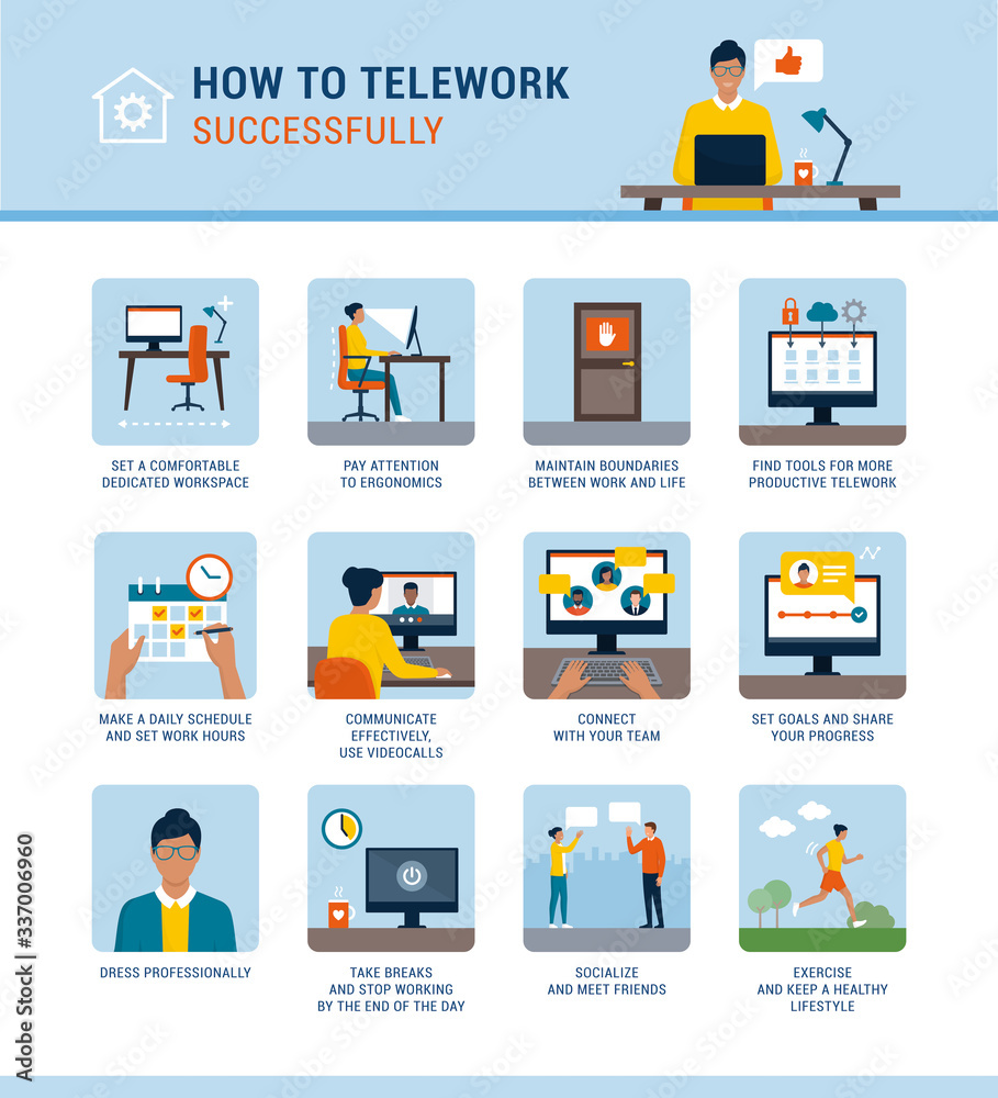 How to work from home successfully infographic with tips Stock Vector ...