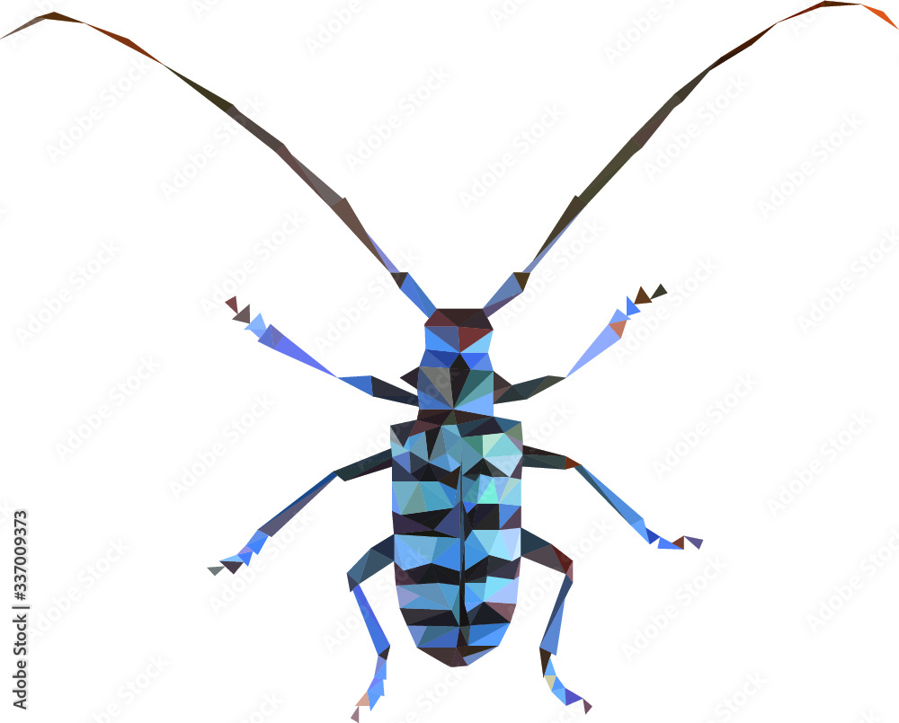 Polynomial alpine longhorn beetle, low poly bug, blue bug from ...