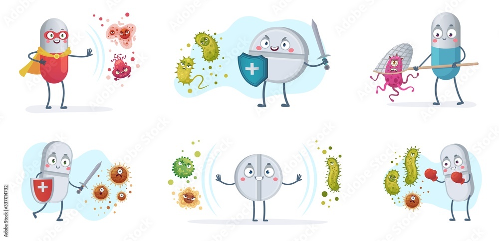 Antibiotic fight bacteria and virus. Strong antibiotics pills with ...