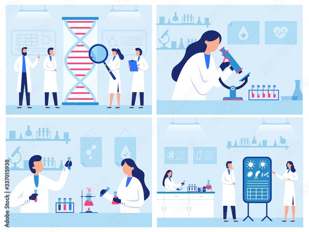 Scientists work in laboratory. Professional genetic research lab, virus ...