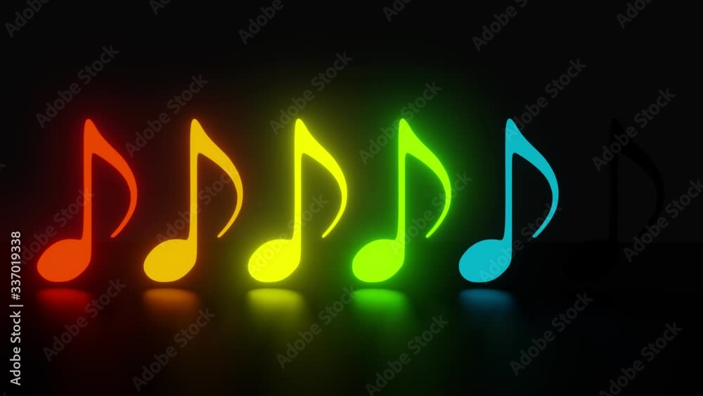 The music notes are gradually light up in color of the rainbow ...