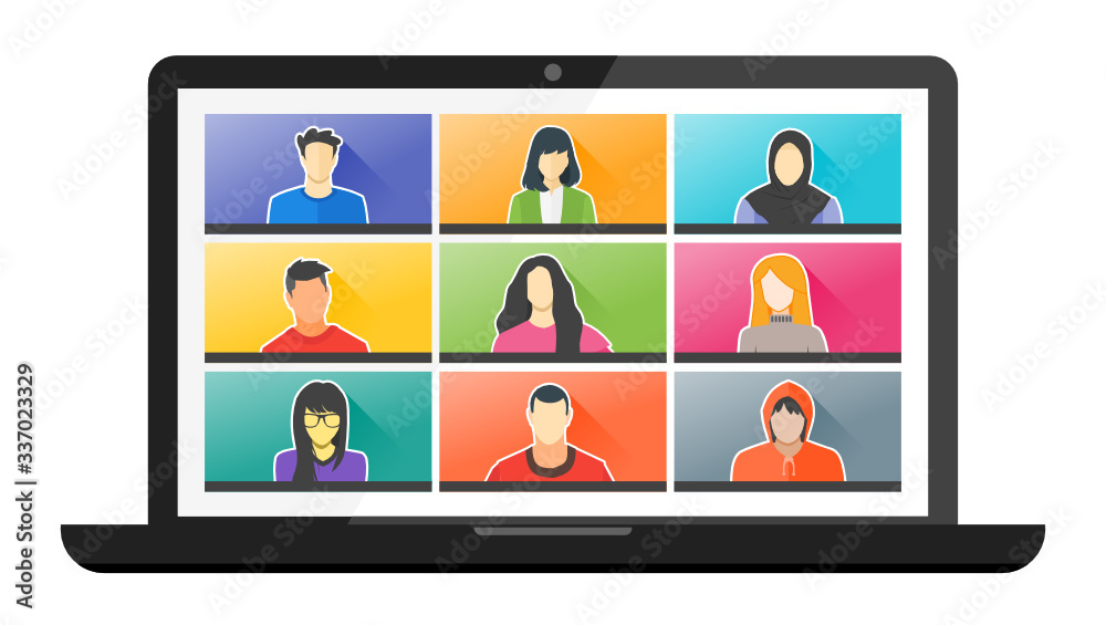 9 Panels Young Man & Woman Online Virtual Remote Meetings, Video Web ...