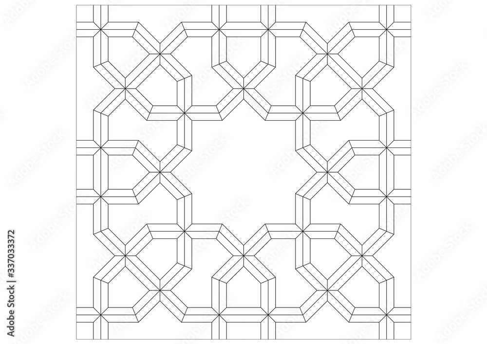 Black and white 2D CAD drawing of Islamic pattern. Islamic patterns use ...