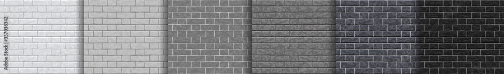 Brick wall grey seamless pattern set. Grayscale gradient brick ...