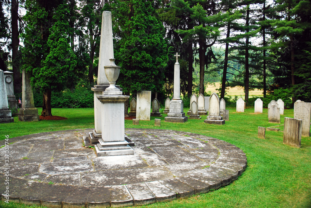 Graves are placed in a circular fashion at a cemetery in Stockbridge ...