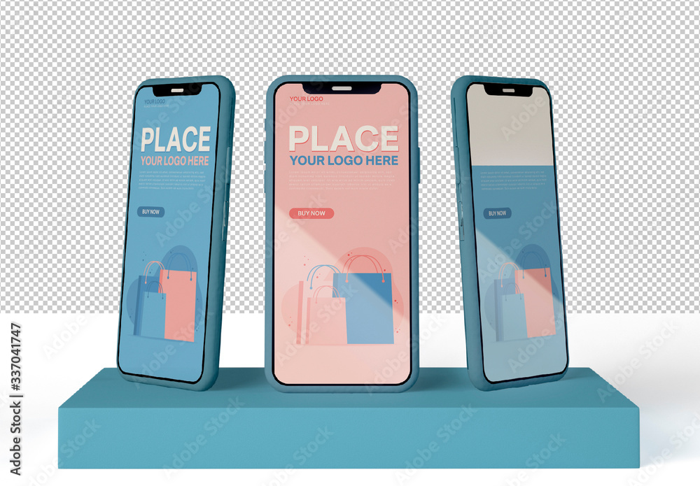 3 Smartphones Mockup Stock Template | Adobe Stock