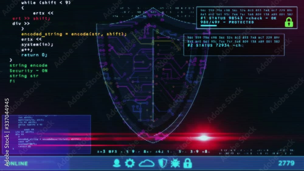 Cyber security message with shield symbol on futuristic computer screen ...