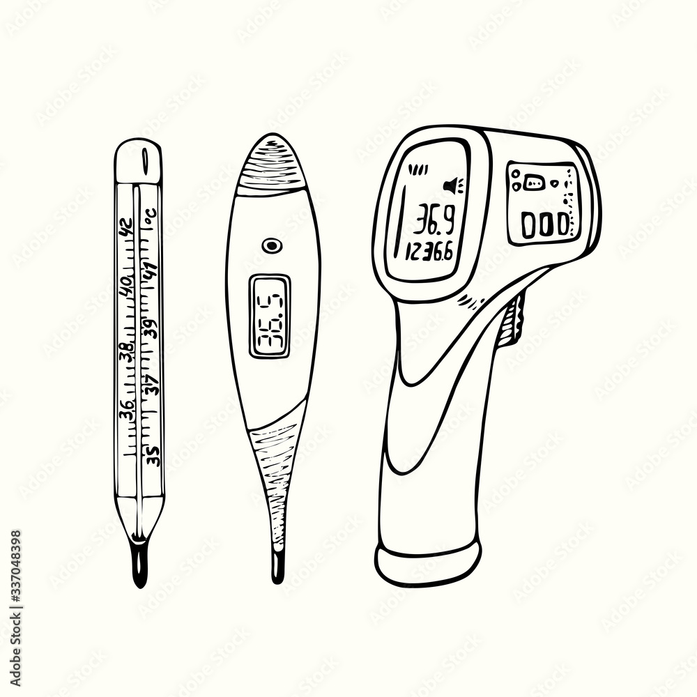 Mercury, digital and non contact infrared forehead thermometer, hand ...