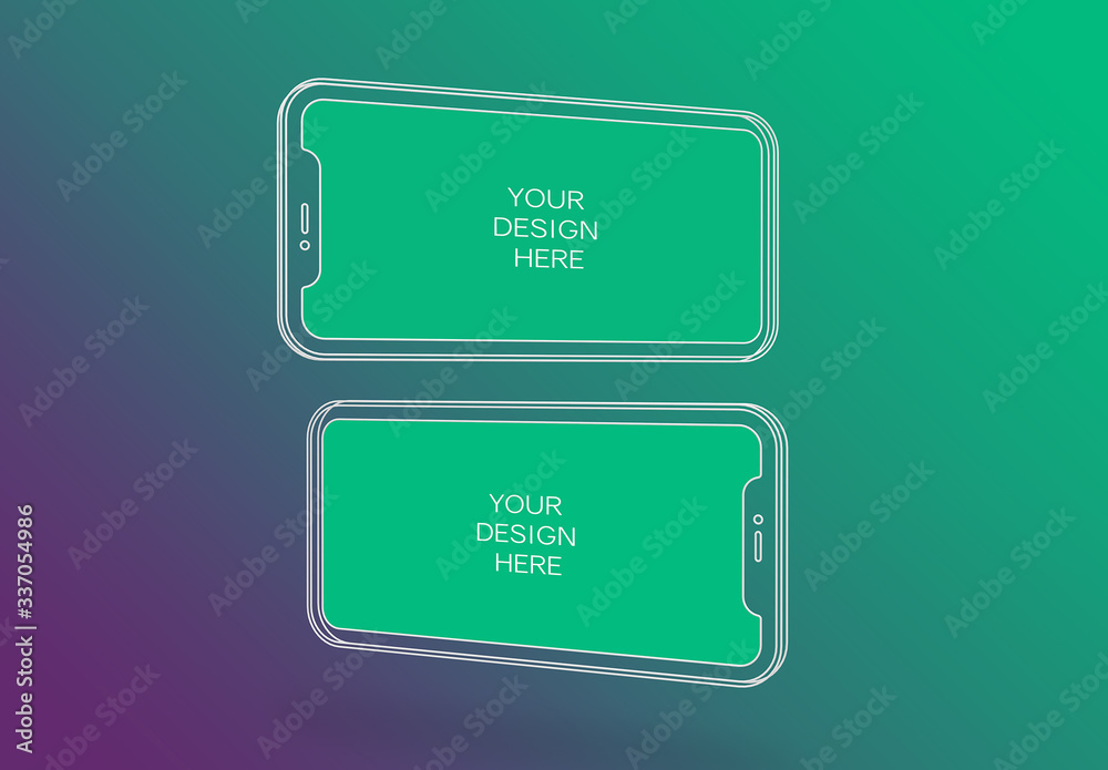 2 Wireframe Smartphone Screen Mockups with Transparent Background Stock ...