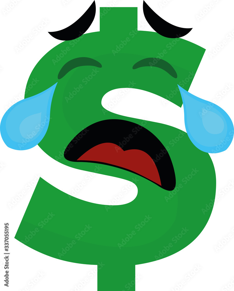 Vector illustration of sad expression of a dollar sign cartoon Stock ...