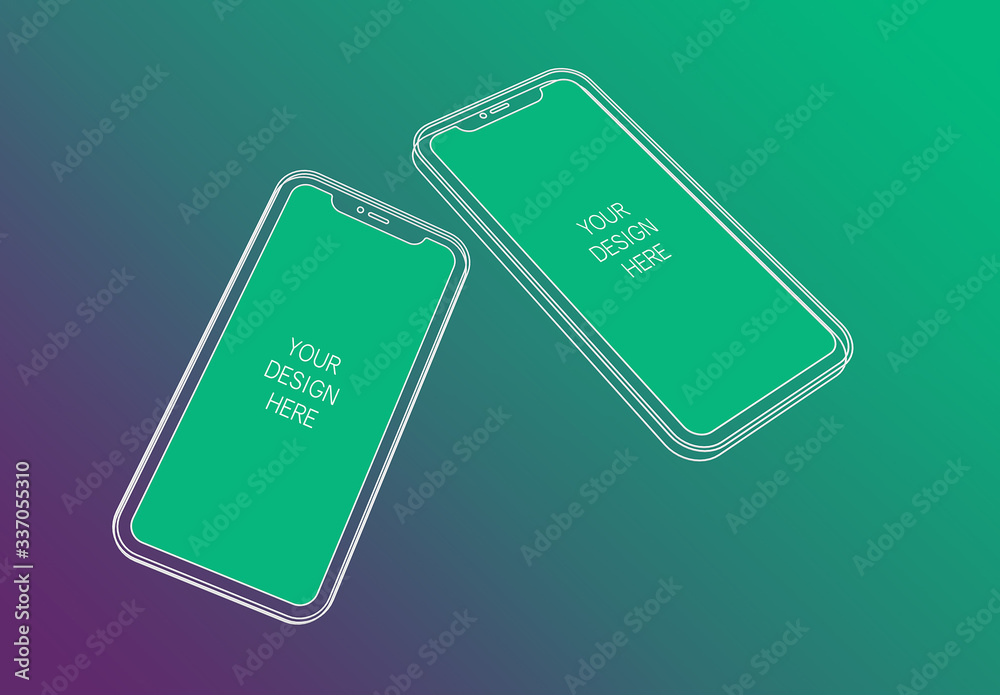 2 Wireframe Smartphones Screen Mockups with Transparent Background ...