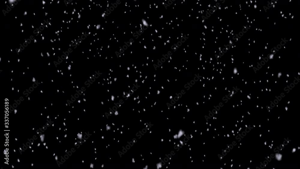 Snowflakes coming from the sky (3D CGI space) over a black background ...