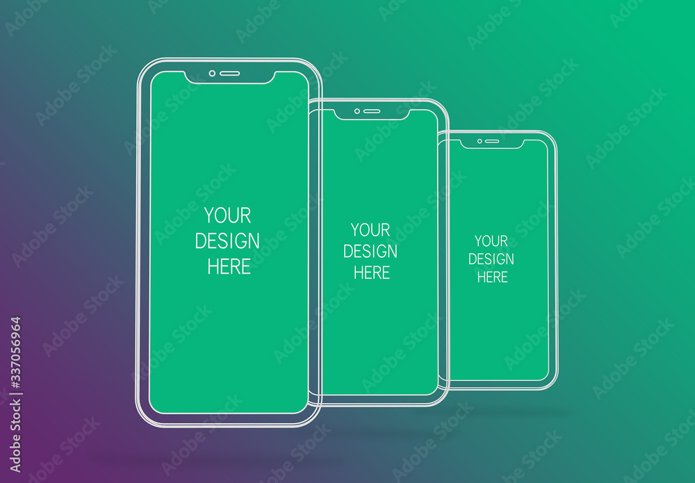 3 Wireframe Smartphones Screen Mockups with Transparent Background ...