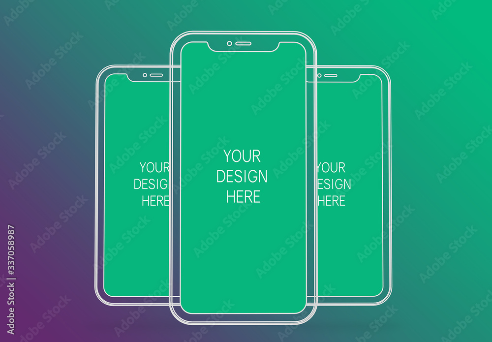 3 Wireframe Smartphones Screen Mockups with Transparent Background ...