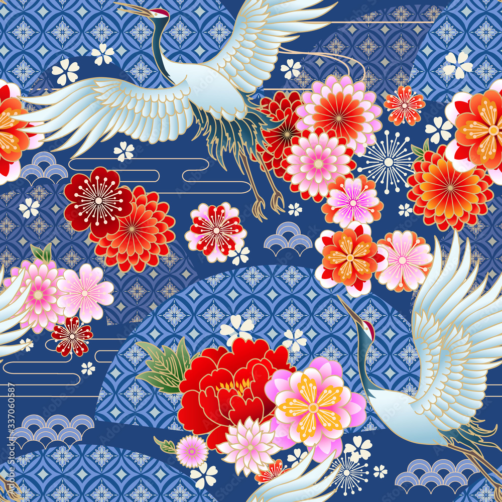 Seamless spring japanese pattern with classic floral motif,fans and ...