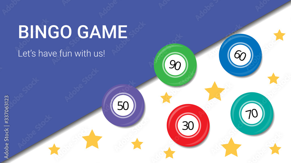 Fun bingo game banner with lotto balls and stars on the geometry ...