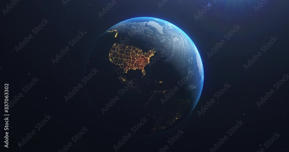 Planet Earth from Space USA, United States highlighted state borders ...