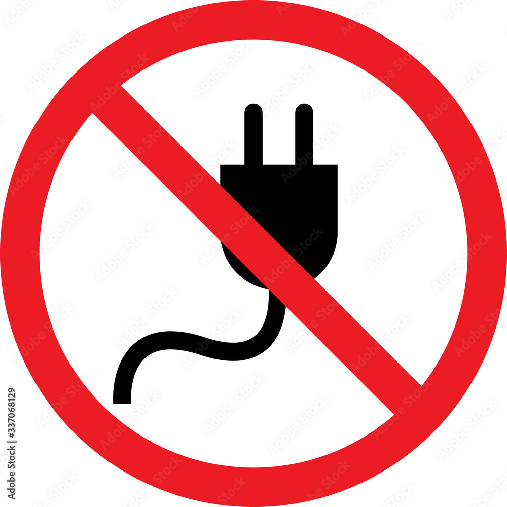 No plug warning sign vector. Black on White background. Stock Vector ...