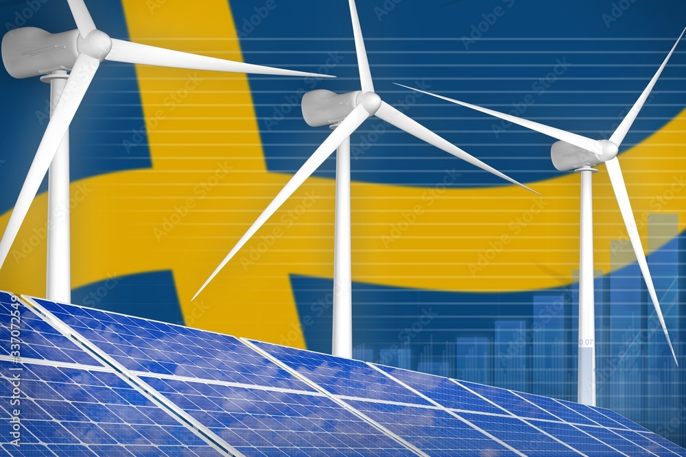 Sweden solar and wind energy digital graph concept - modern natural ...