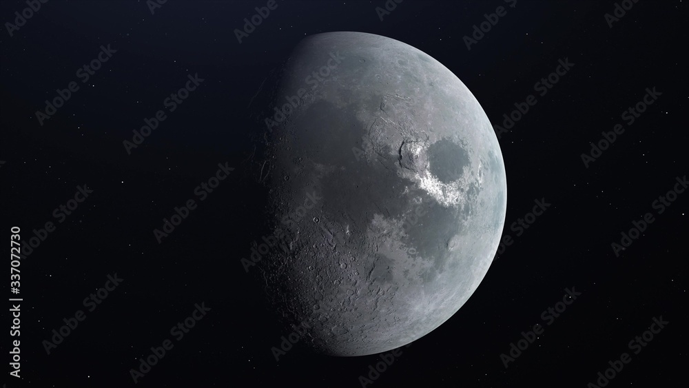 Ultra realistic moon from the orbit, atmosphere from space. 3d ...