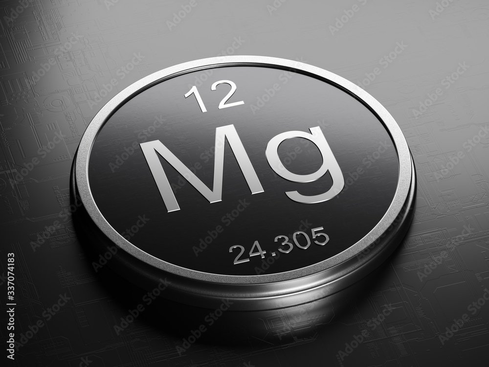 Magnesium element from periodic table on futuristic round shiny ...