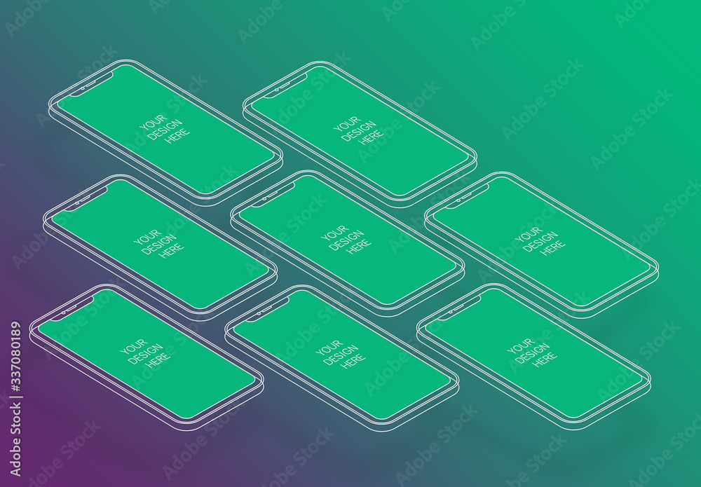 8 Wireframe Smartphones Screen Mockups with Transparent Background ...