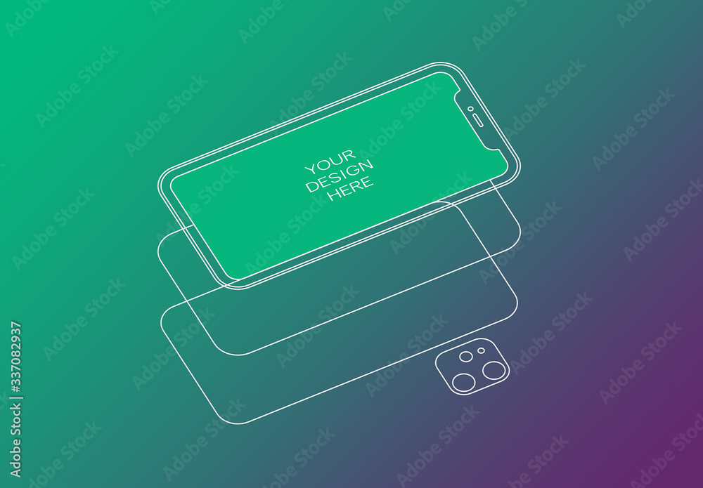 Wireframe Smartphone Screen Mockup with Transparent Background Stock ...