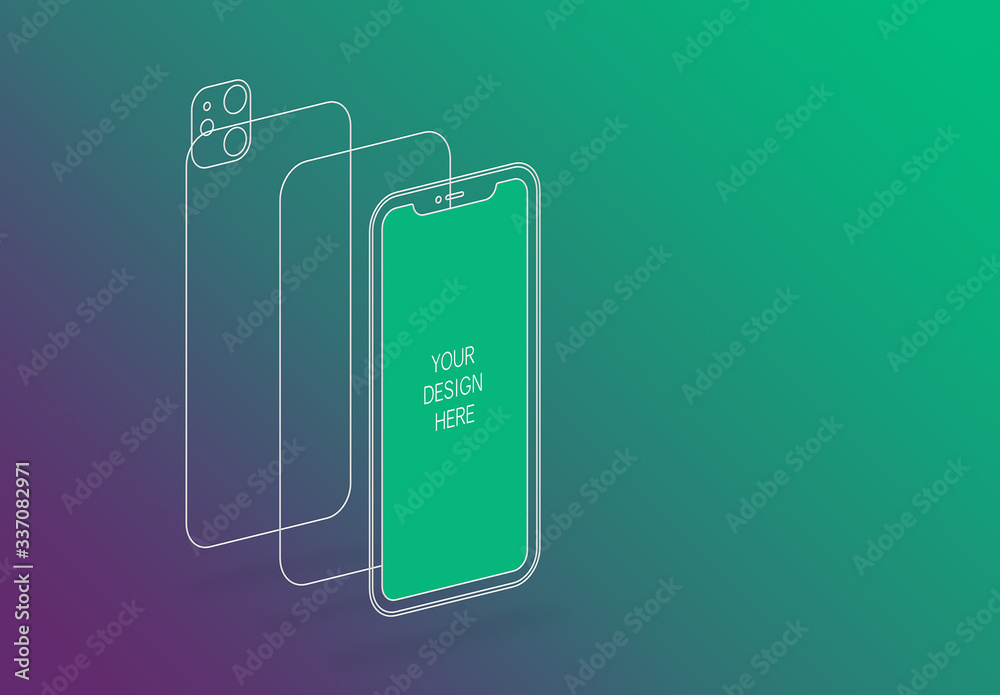 Wireframe Smartphone Screen Mockup with Transparent Background Stock ...