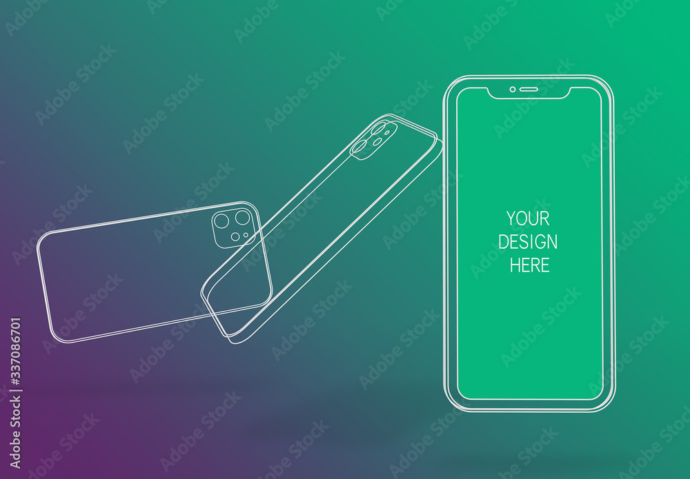 Wireframe Smartphone Screen Mockup with Transparent Background Stock ...