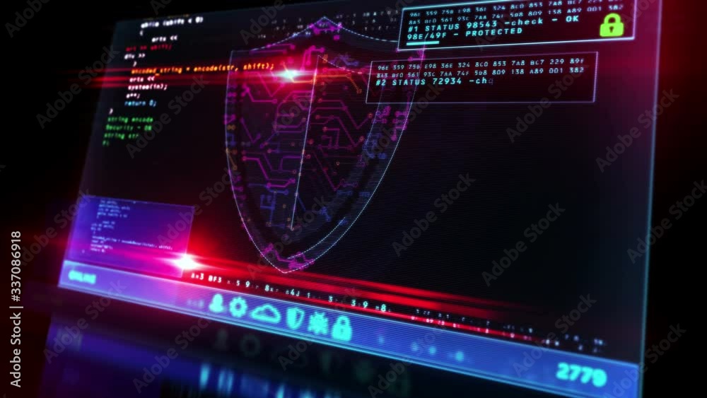 Cyber security message with shield symbol on futuristic computer screen ...