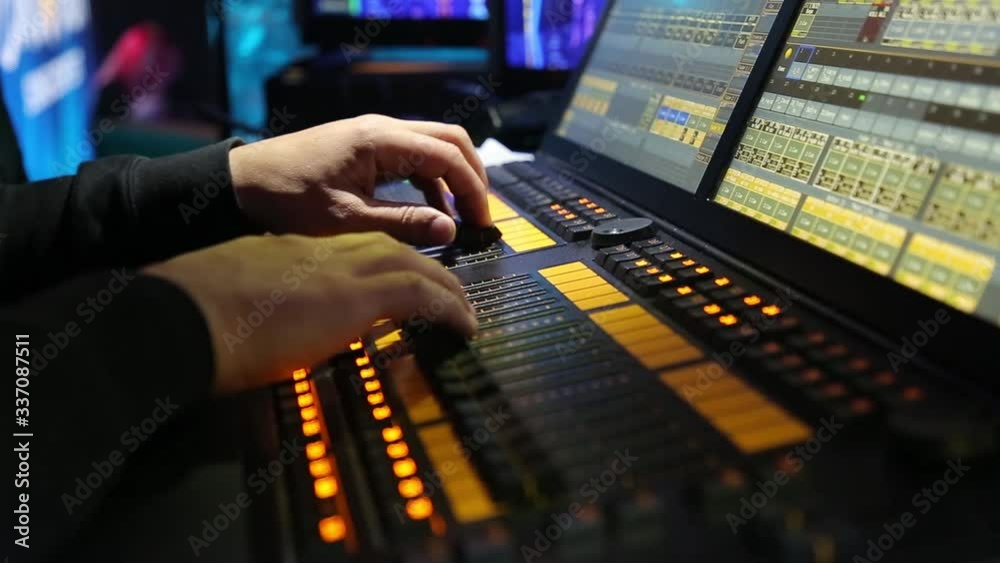 Electric machine on table for working of light show for concerts Stock ...