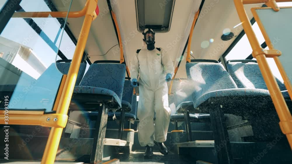 Coronavirus prevention, epidemic concept. Disinfection expert is ...