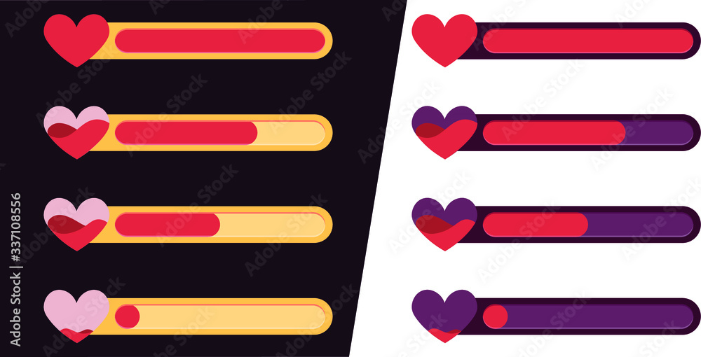 Mobile game UI, GUI. Game interface. Set of status icons of life and ...